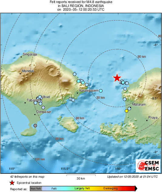 Map of felt reports received so far following the earthquake M4.8 in ...