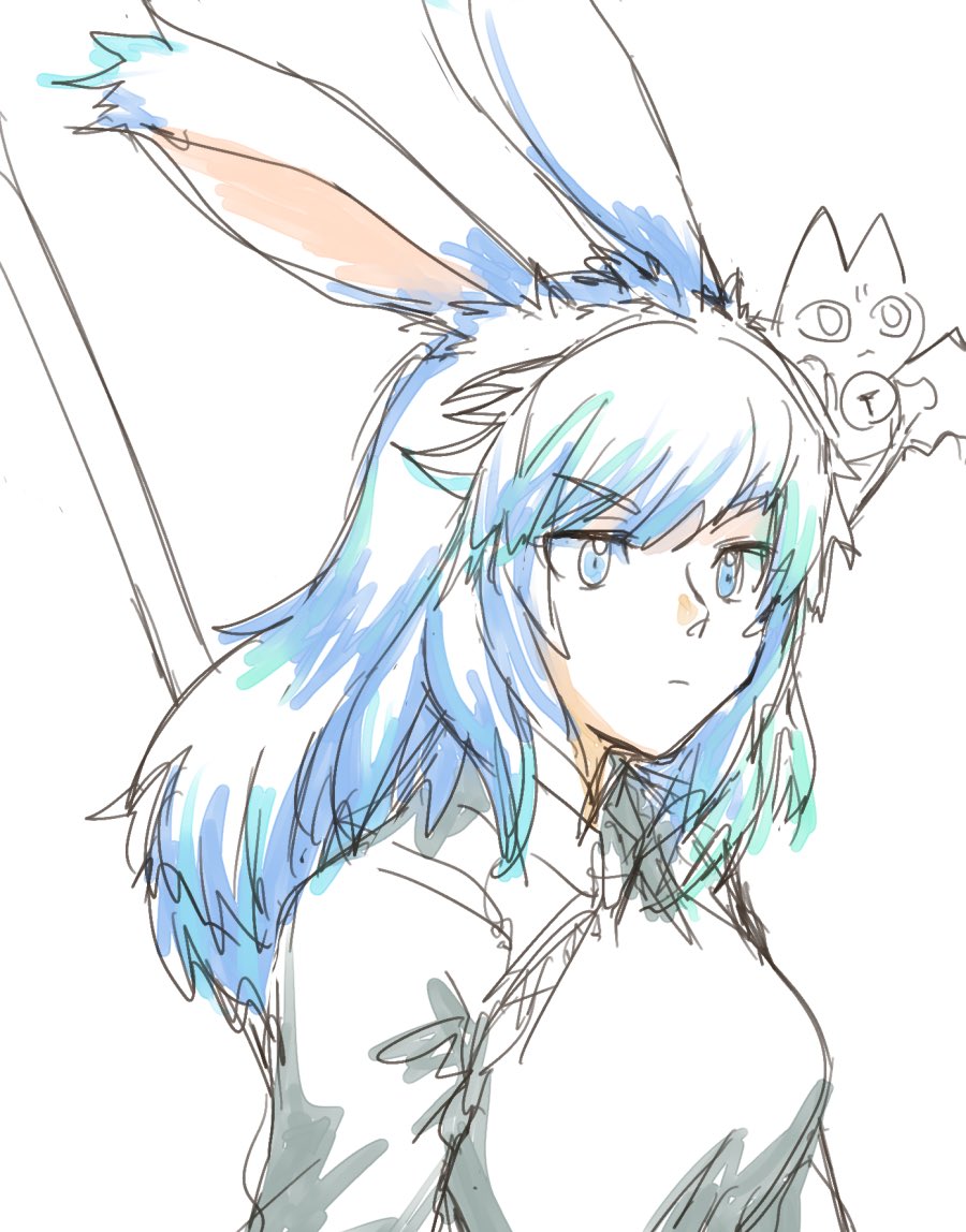 animal ears 1girl viera rabbit ears white background blue hair solo ...