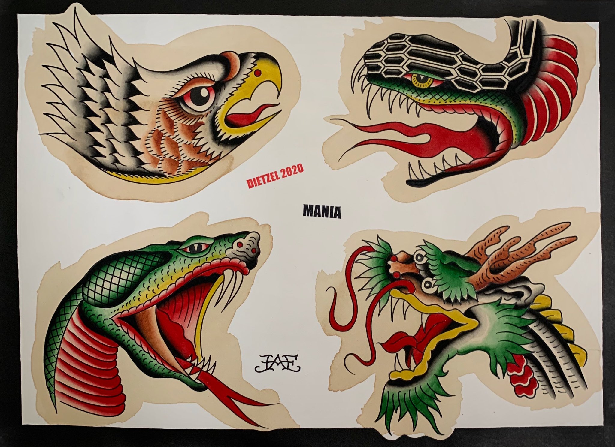 Traditional Snake Head Tattoo Flash