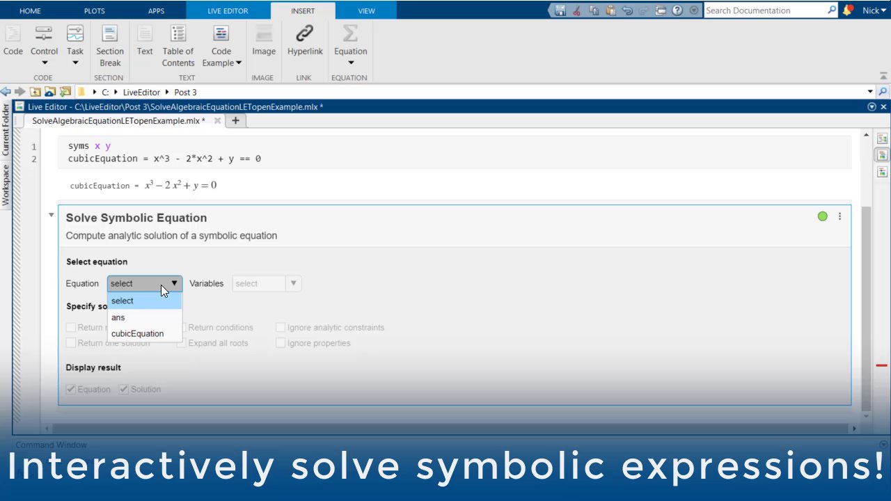 MATLAB on Twitter: "Run this MATLAB example to interactively solve symbolic equations! #coding # ...