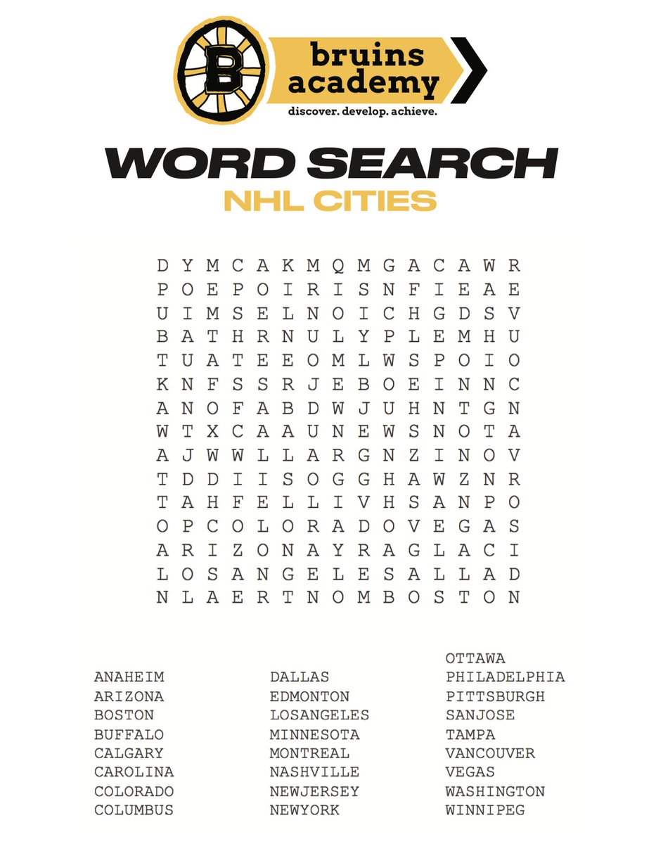 Time for another BruinsAcademy word search. More Home-Ice Activities ...