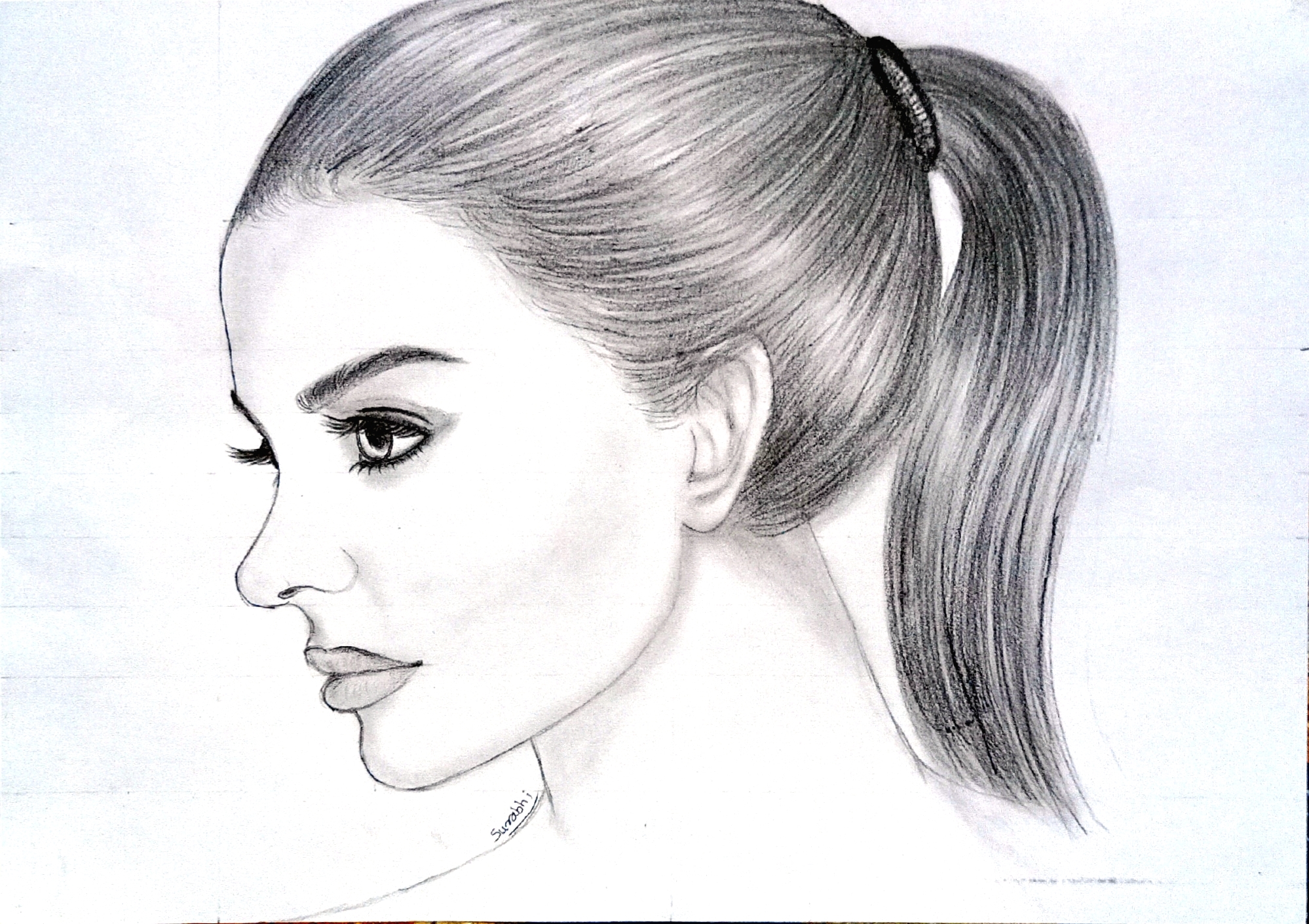 Realistic Girl Face Sketch Side View