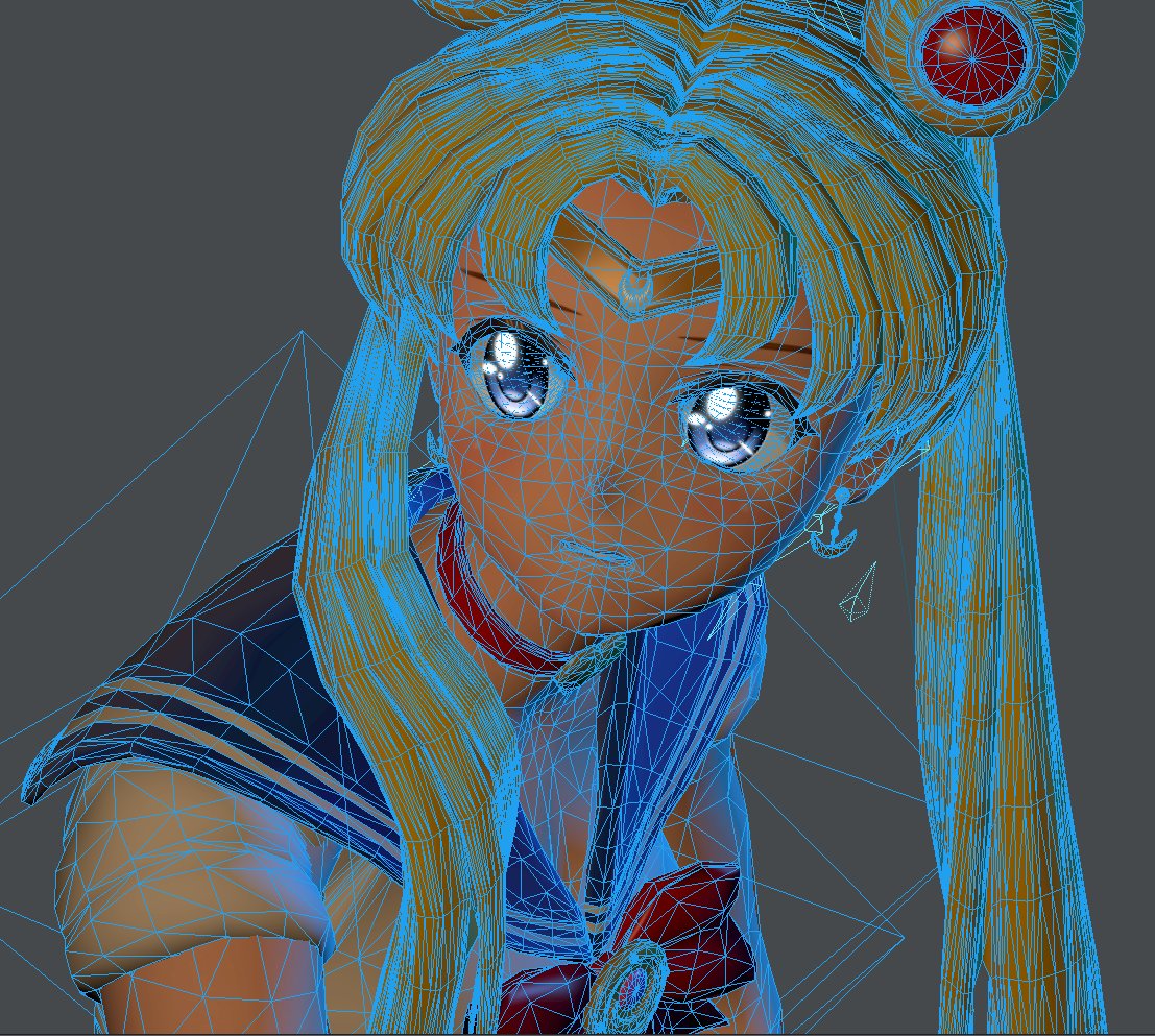 セーラームーン「3DCGあるあるなんですが、ワイヤーフレームやGLプレビューのほうが良く見えるこ」|マーマレードスター★＠steamで最新作リリース中！のイラスト
