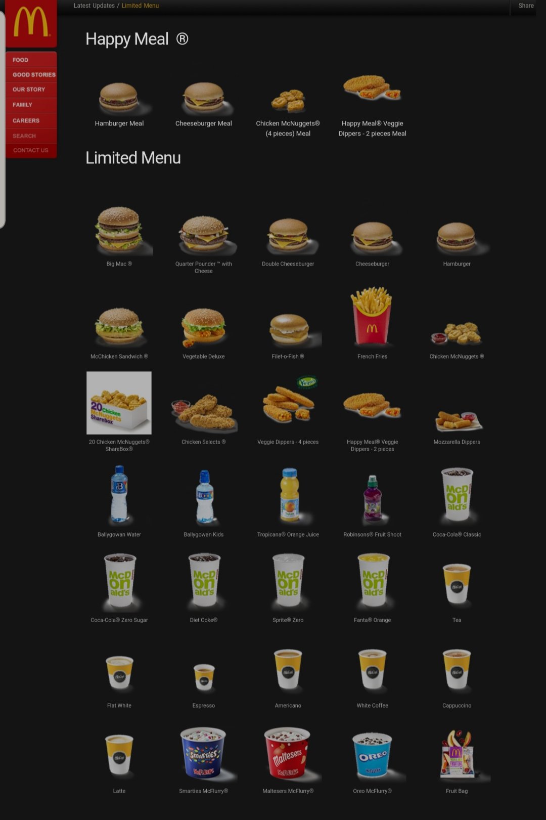 Mcdonalds reduced menu store
