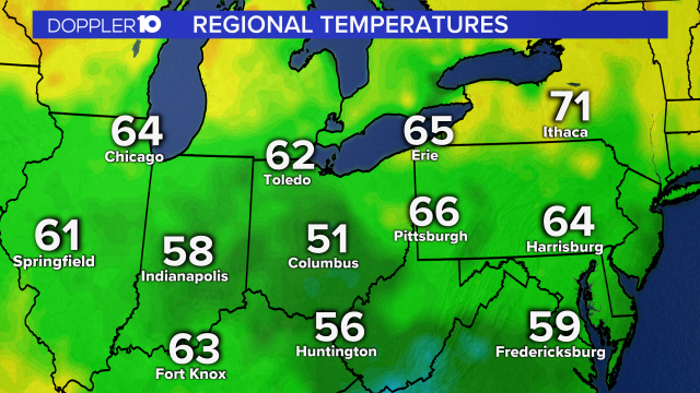 Regional Temperatures across the Midwest this evening. Tune to 10TV for ...