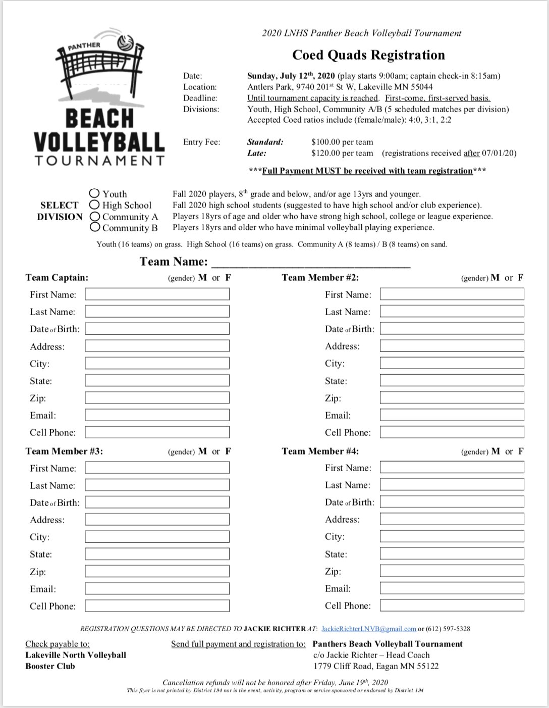 High School Volleyball Lineup Sheet