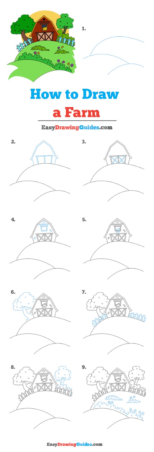 How To Draw A Farmhouse Step By Step