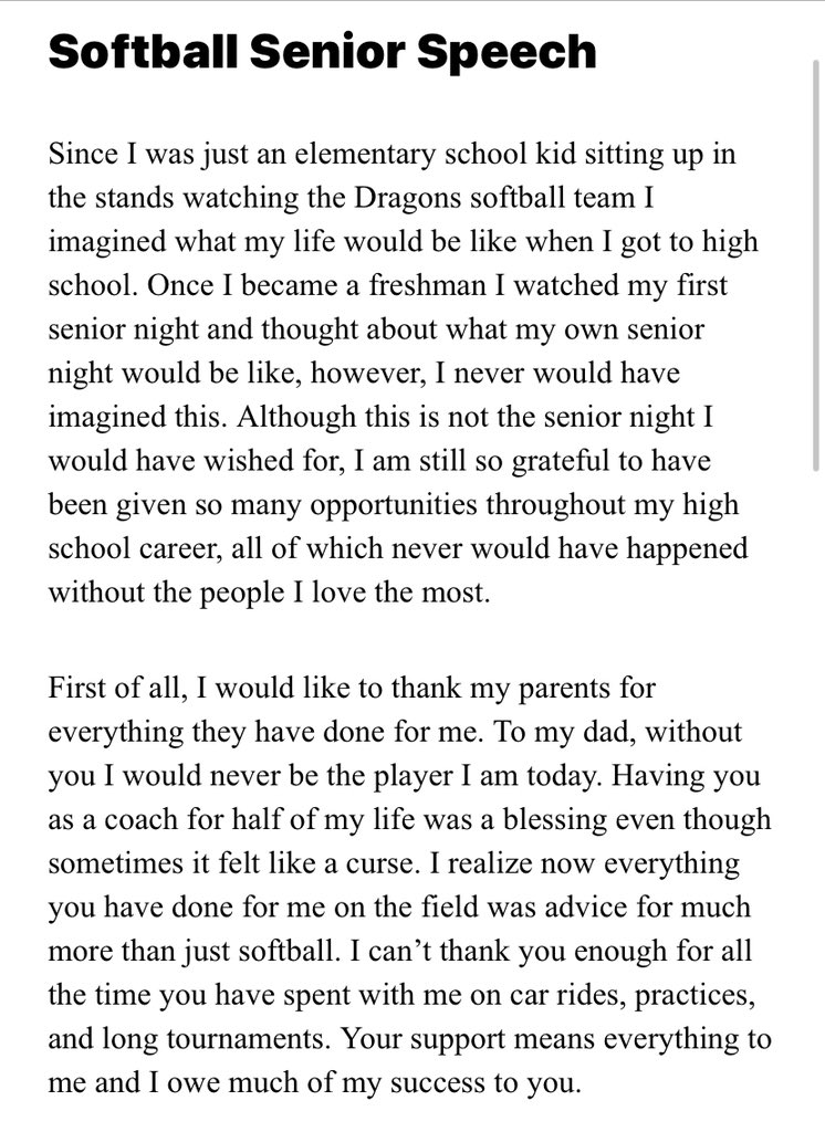 High School Senior Night Speech