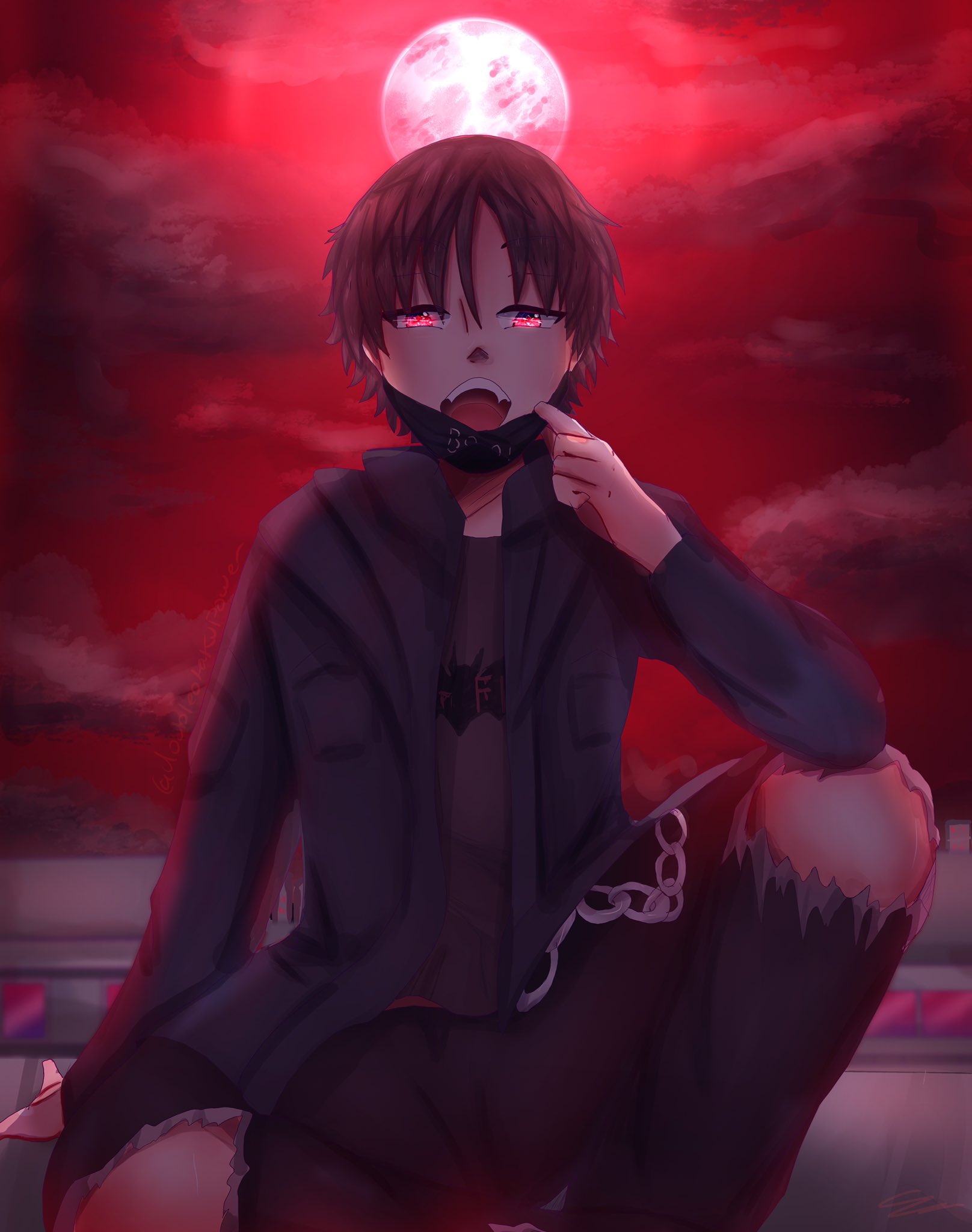 Anime Vampire Guy With Black Hair And Red Eyes