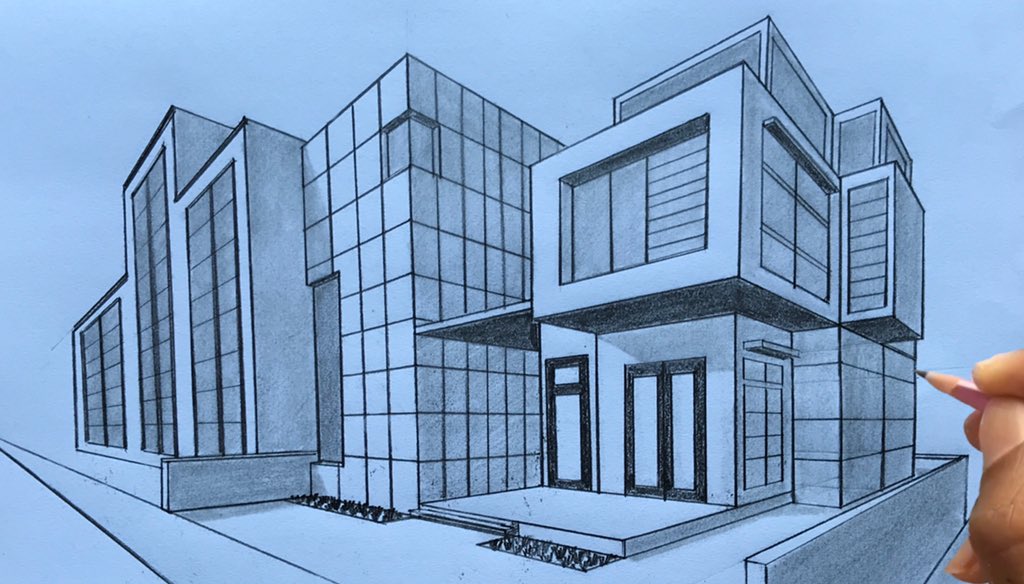 2 Point Perspective Drawing Modern House