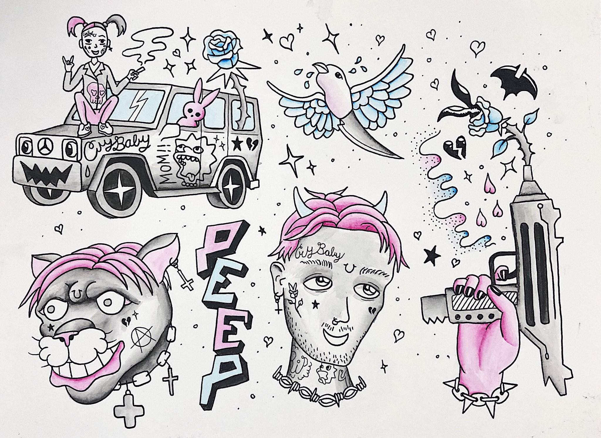 Aggregate 57 Lil Peep Tattoos Drawings Super Hot In Cdgdbentre