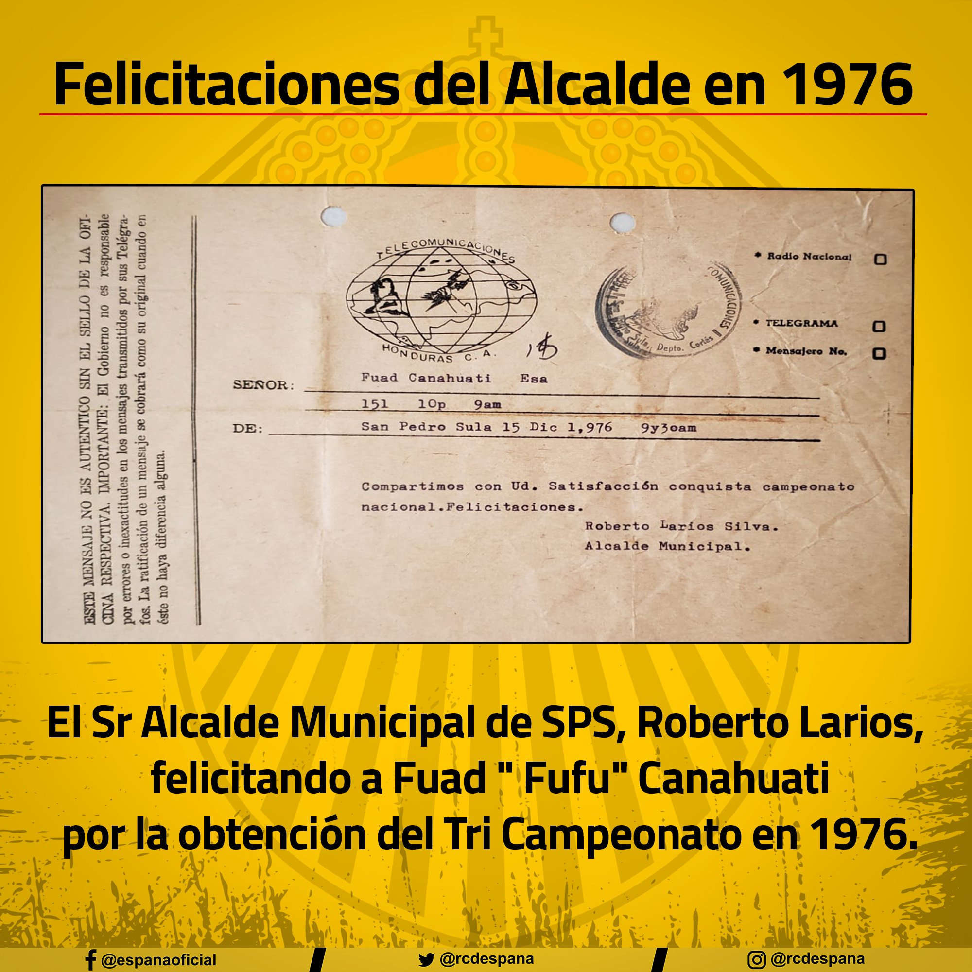 Real Club Deportivo España Oficial on Twitter: "DOCUMENTO HISTORICO Telegrama de Felicitaciones ...