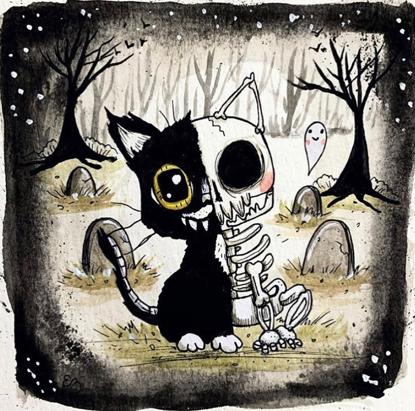 Skeleton Cat Drawing