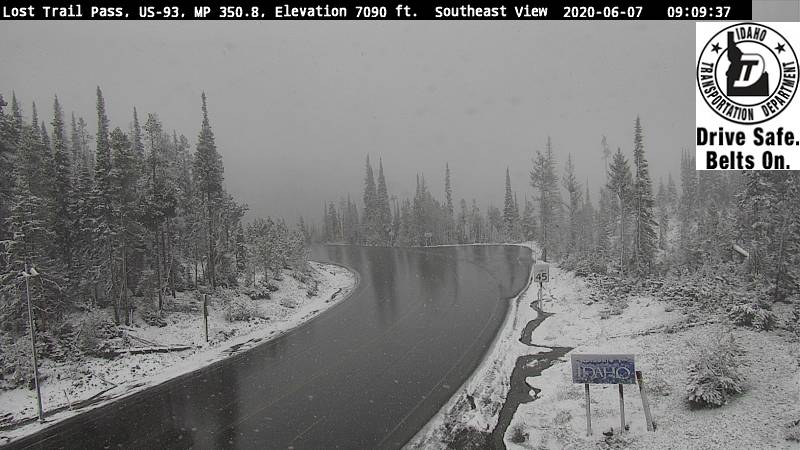 The scene is looking more wintry over Lost Trail Pass. Slushy roadways ...