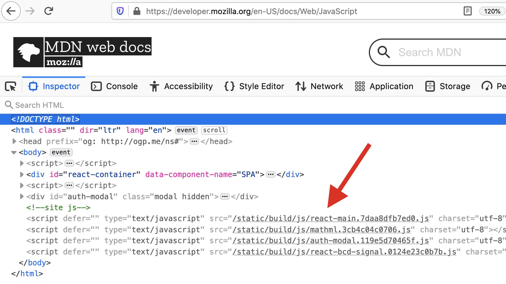 Šime on Twitter: "@WebReflection Yep, MDN is a SSR’d React app, and their JS is at page bottom ...