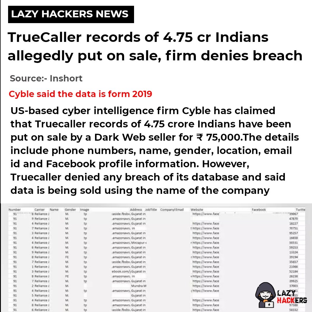 LAZY HACKERS LLP on Twitter: "#lazyhackers #darkweb #darkwebcreepy #informazio #truecaller # ...