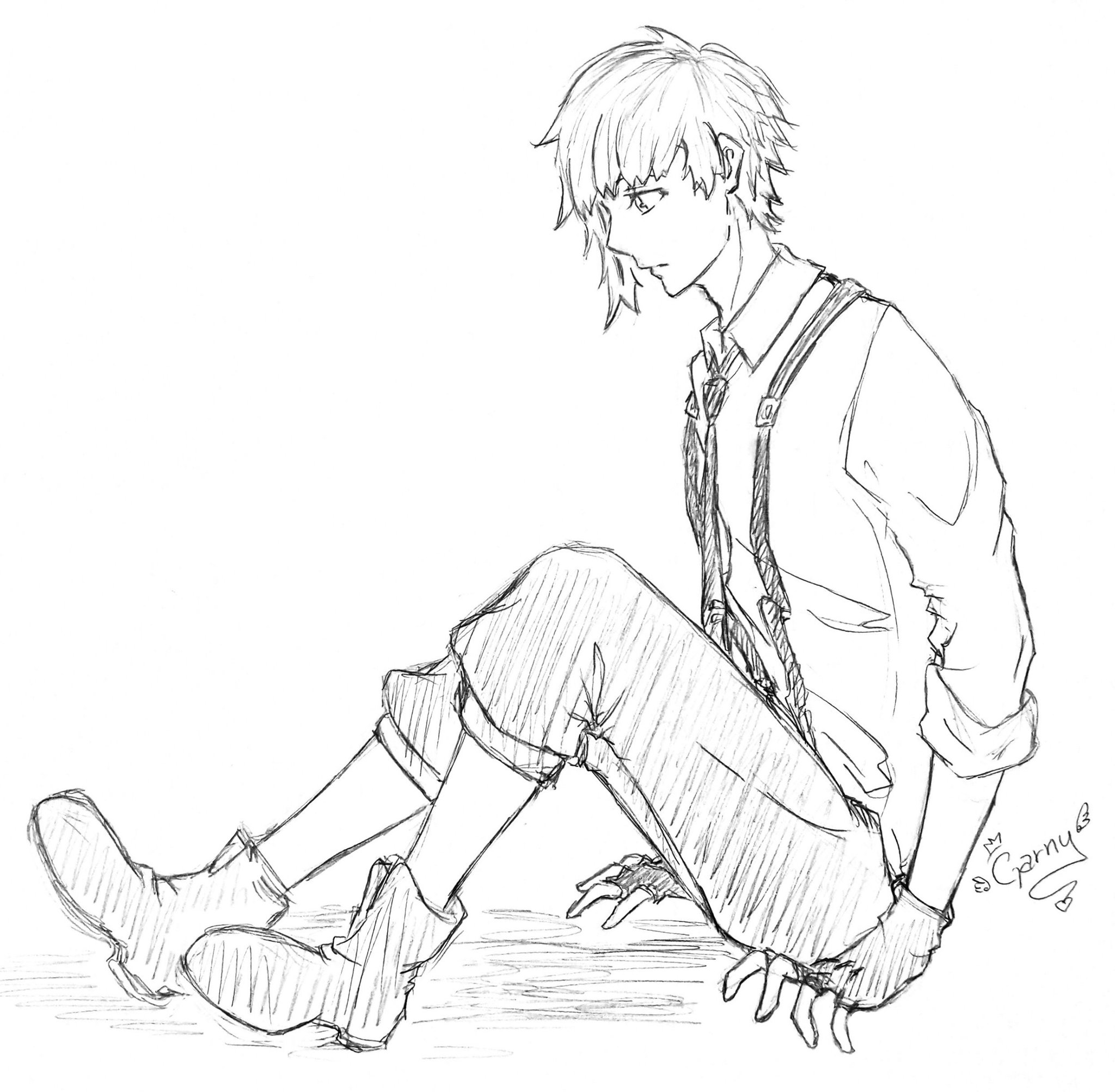 Anime Guy Sitting Against Wall