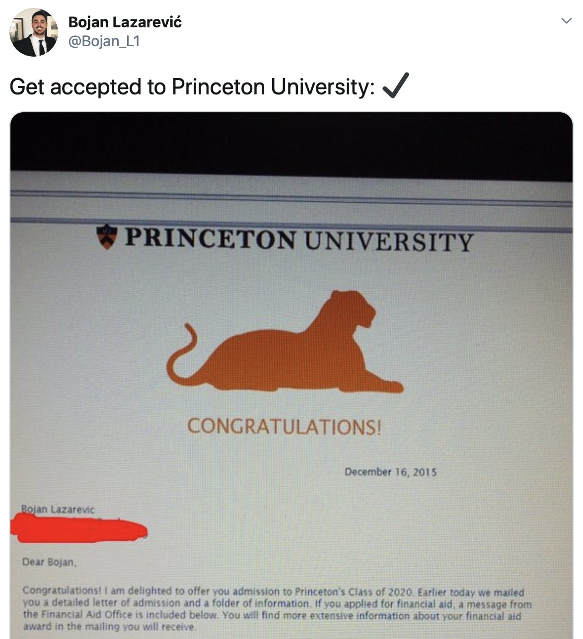 Princeton Acceptance Letter