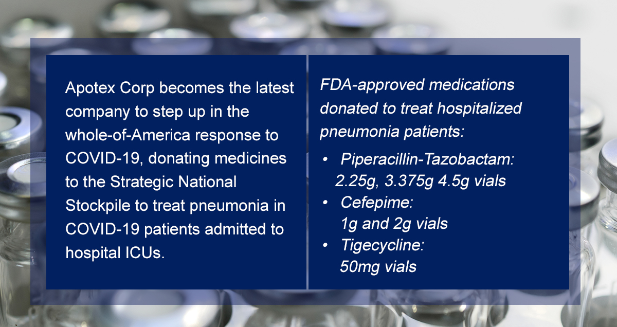 Thanks to Apotex for donating 300,000 vials of FDA-approved medicines ...