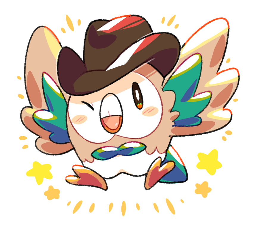 ポケモン「Rowlet in a cowboy hat request! #pokemon」| Blushily のイラスト
