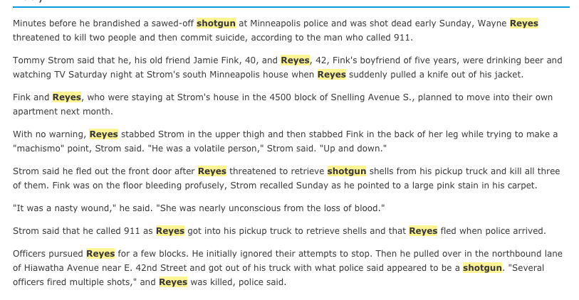 Here's the lede on the 2006 story of the Police shooting of Wayne Reyes ...