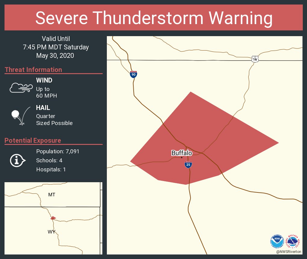 Severe Thunderstorm Warning continues for Buffalo WY until 7:45 PM MDT ...