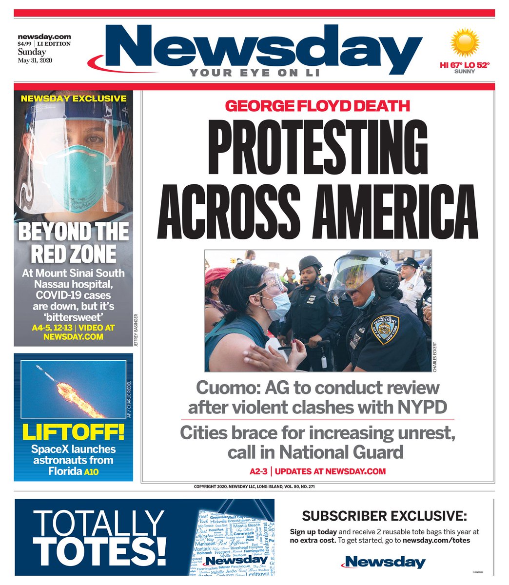 The top story on Newsday's Sunday front page: Chaotic protests erupted ...