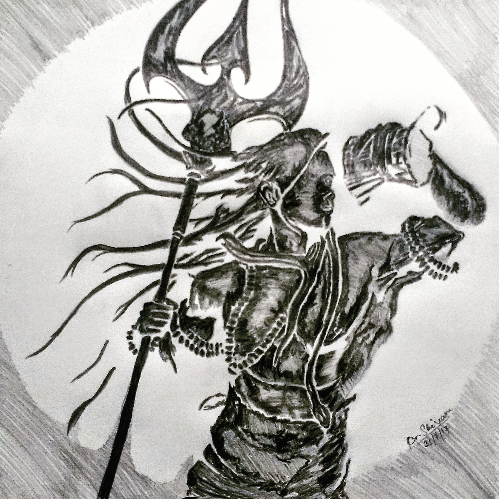 Angry Lord Shiva Pencil Sketch