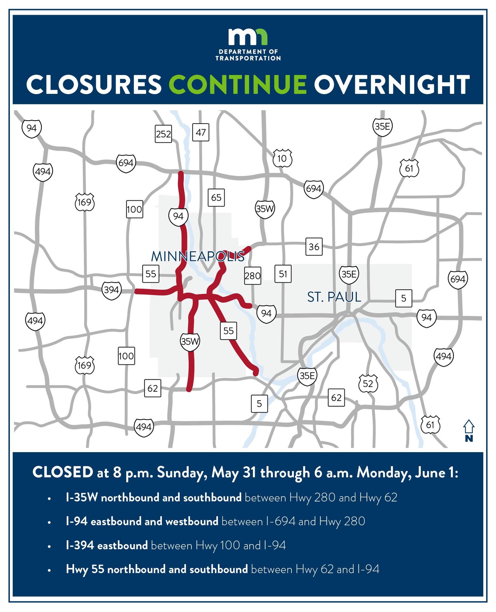 Minnesota Road Closures Map Minnesota Department Of Transportation On