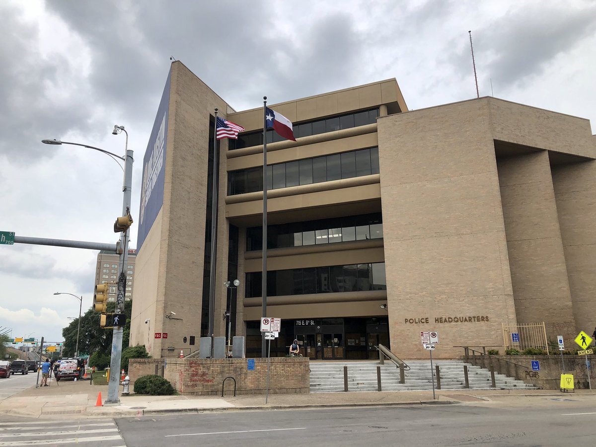 Austin Police Headquarters : Power washing crews removing graffiti ...