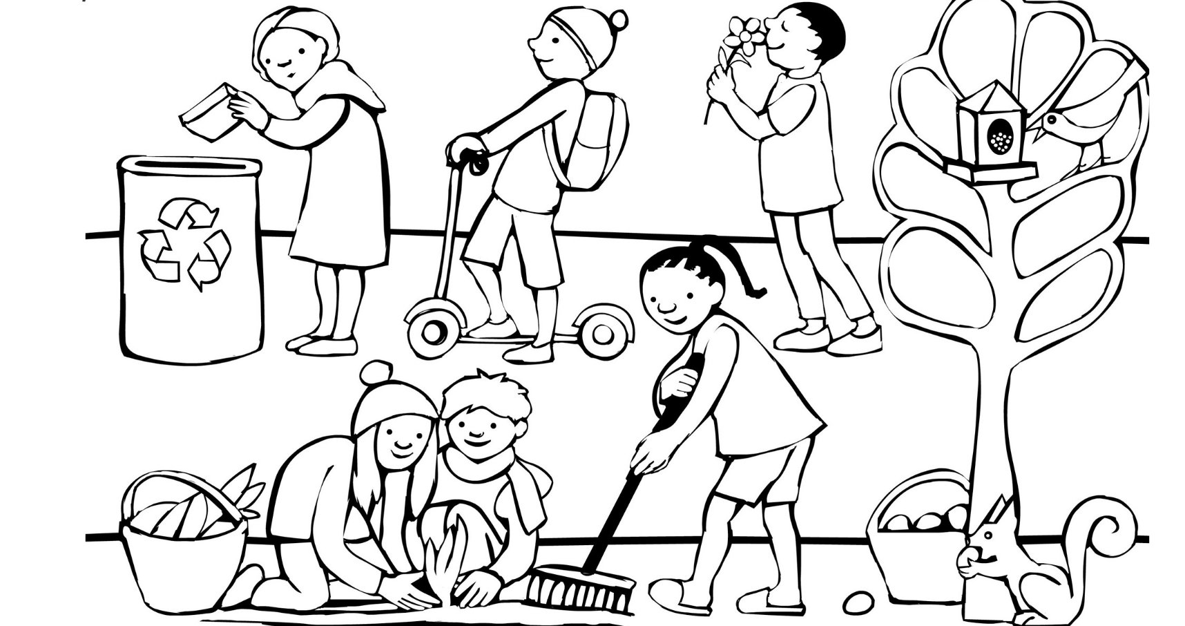 Kids Helping Each Other Drawing