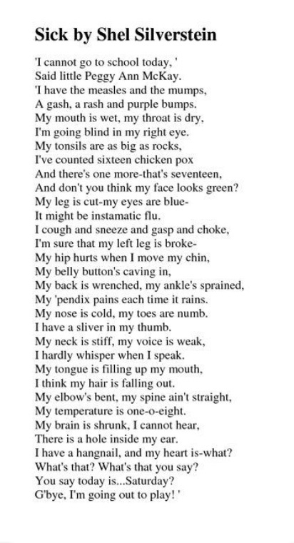Shel Silverstein Poems Sick