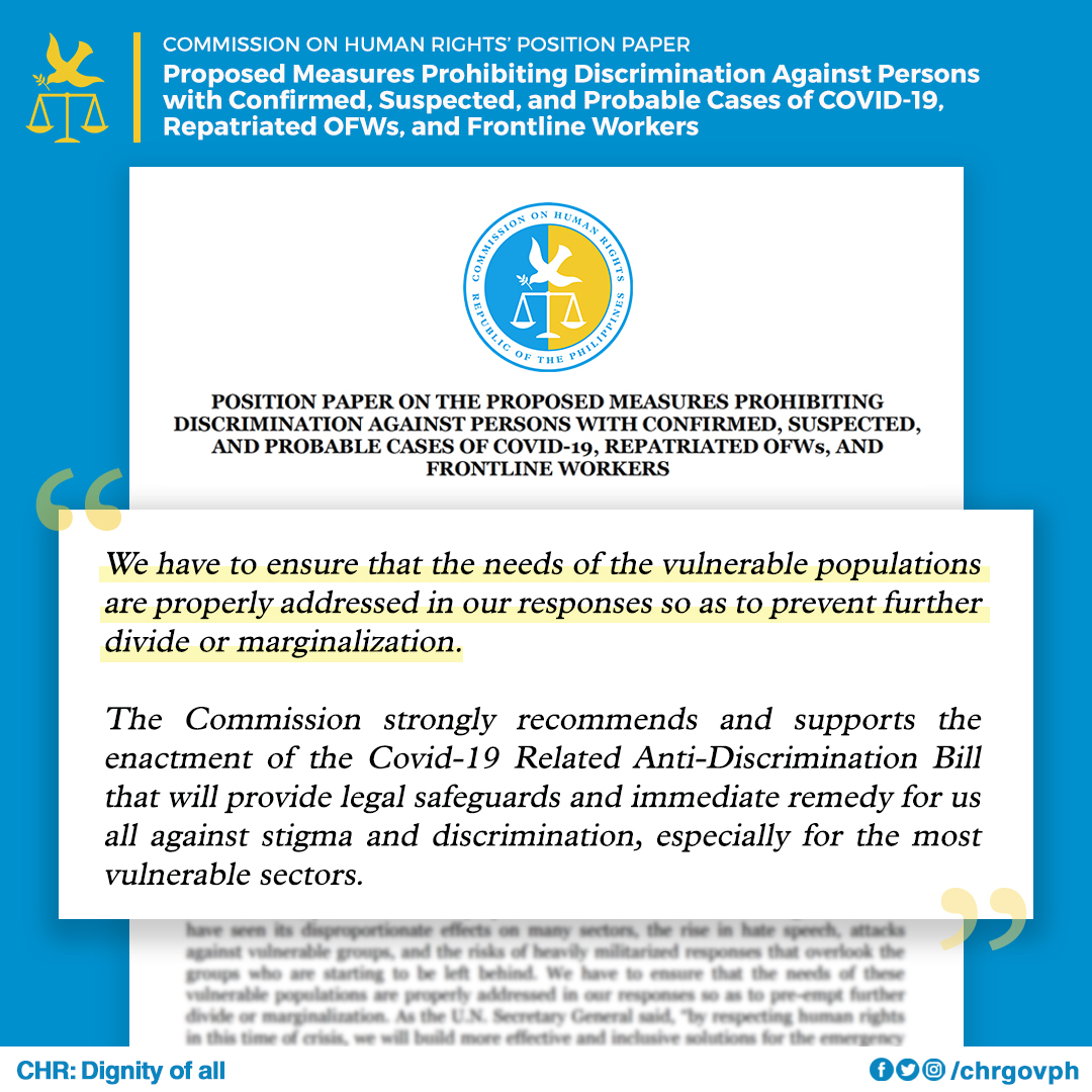 CHR Philippines on Twitter: "Ang mga diskriminasyon at stigma dulot ng Covid-19 ay kailangang ...