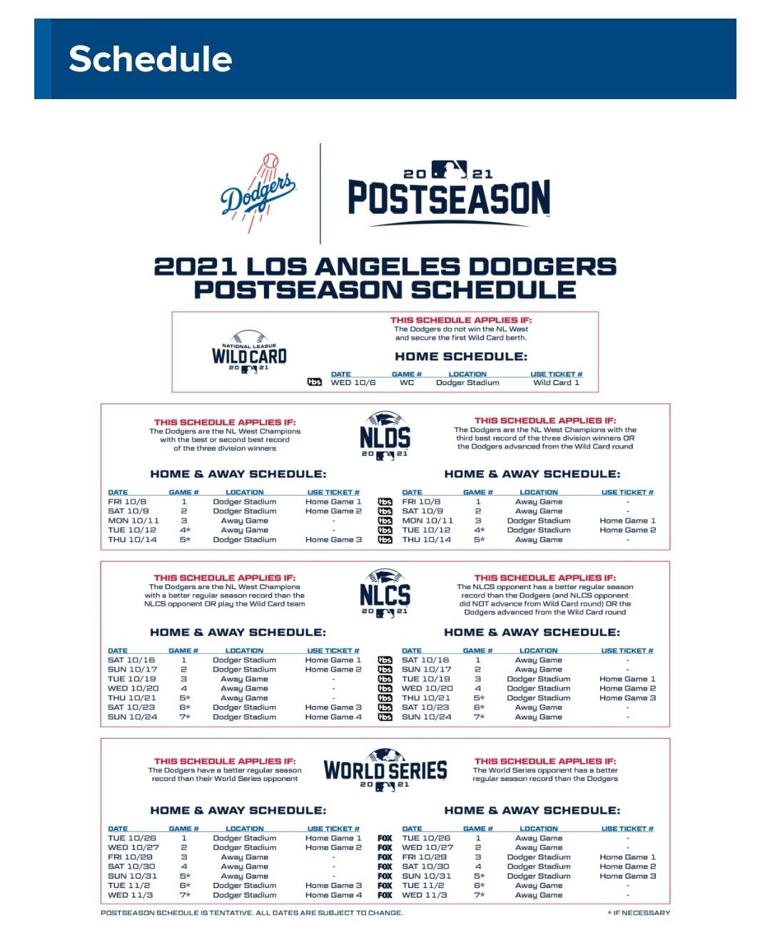 Dodgers playoff schedule store