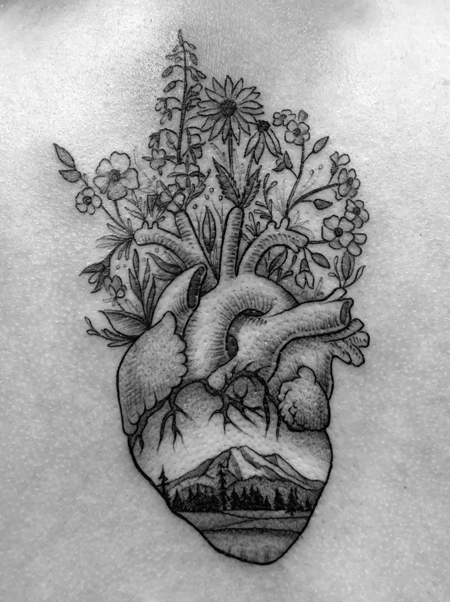 Anatomical Heart Tree Tattoo