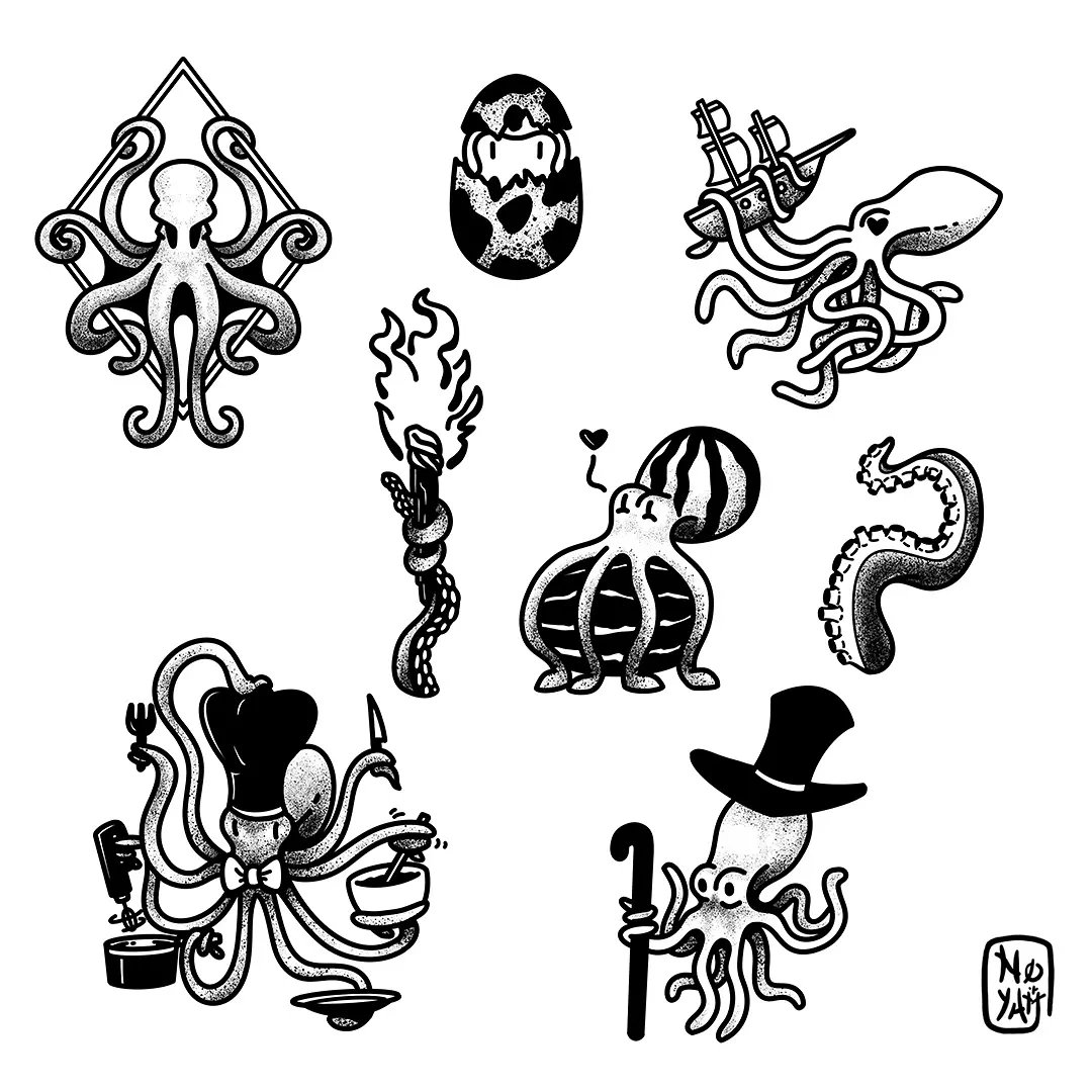 Traditional Octopus Drawings