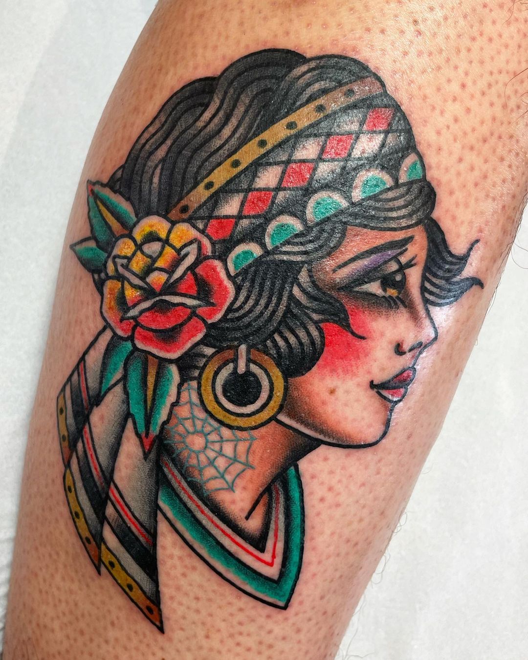 Traditional Girl Head Tattoo