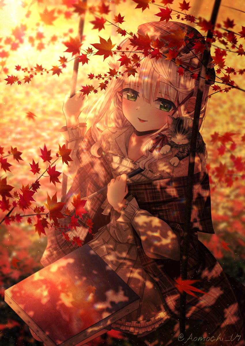 「秋を感じる絵を描きました🍁 一次創作メインで可愛いものや女の子を描くのが好き」彩桜もち新規イラスト投稿🌸のイラスト