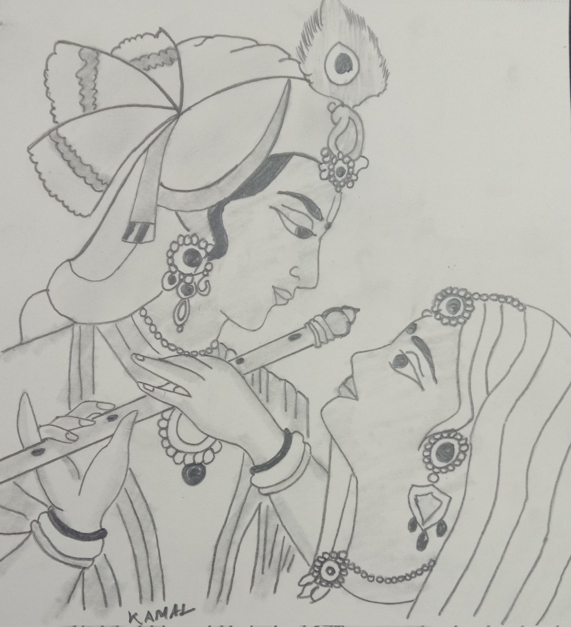 Radha Krishna Drawing Easy