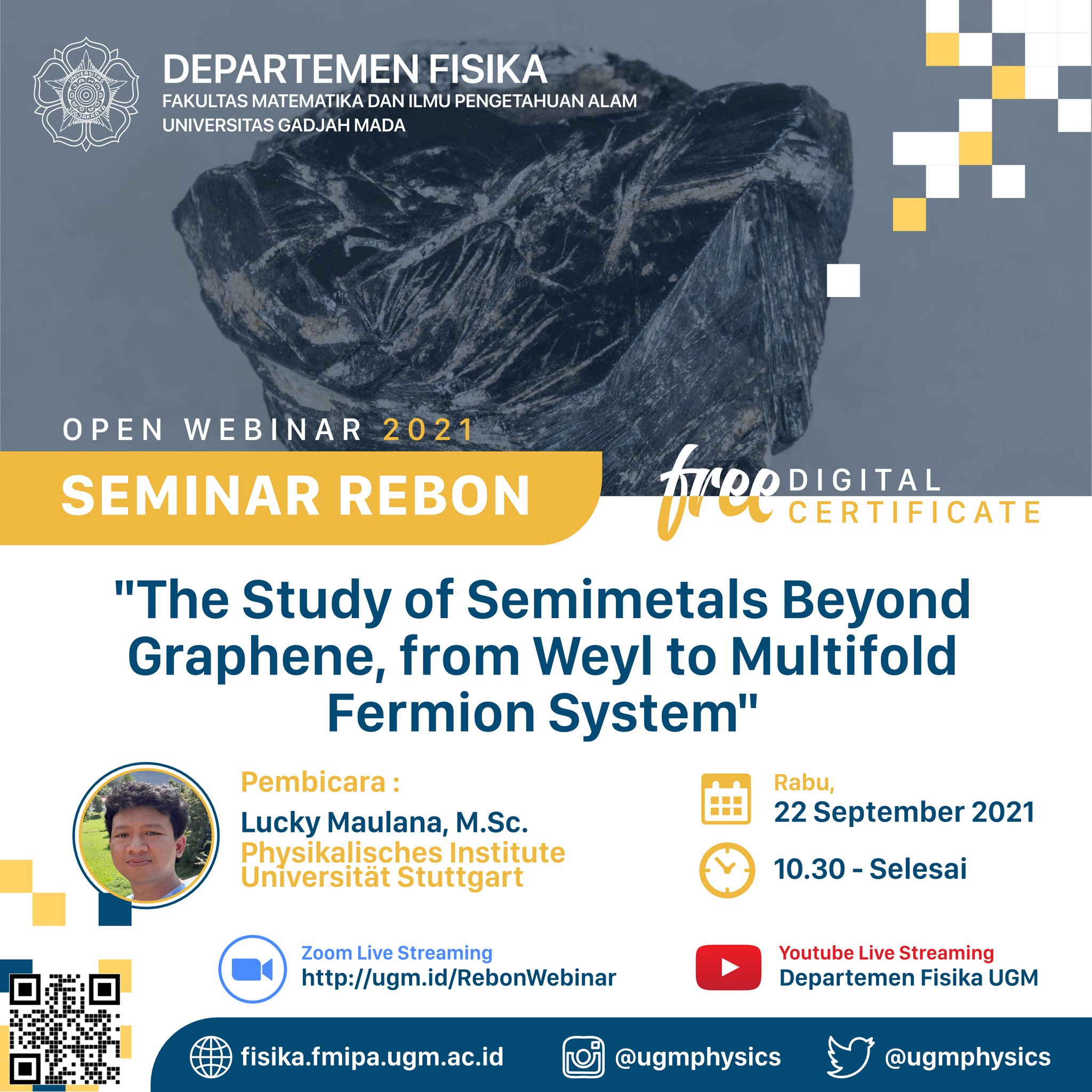 Department of Physics UGM on Twitter: "Hello! Phyvers, #Seminar Rebon 22 #September 2021 akan ...