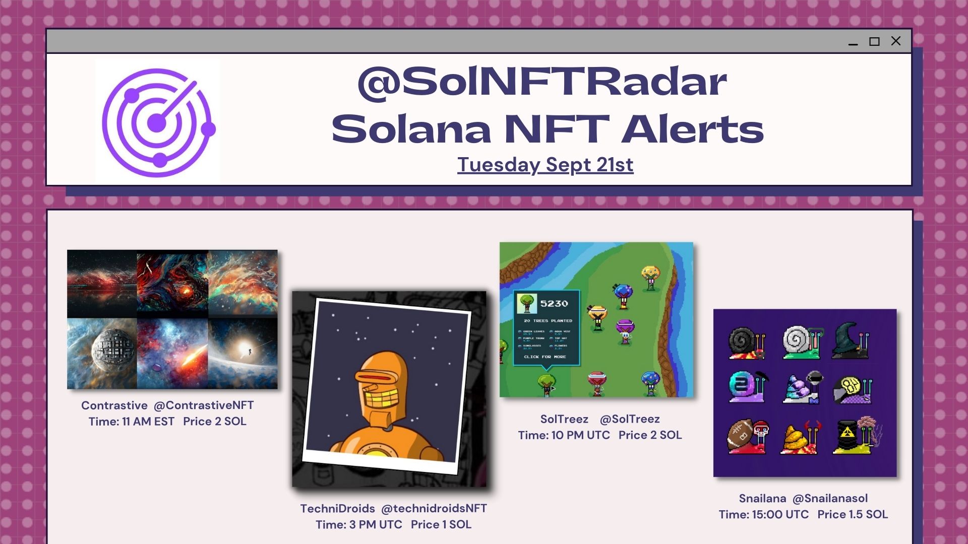 Solana NFT Radar on Twitter: "Minting Sheet for Tuesday 21st…