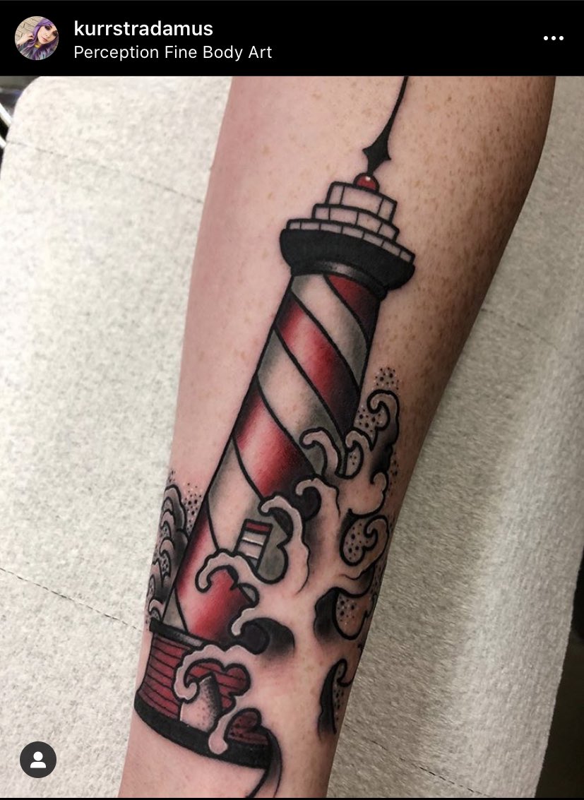 American Traditional Lighthouse Tattoo