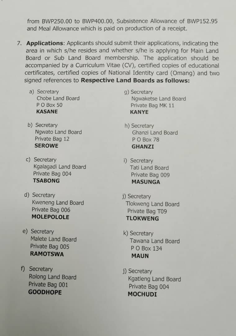 Tlokweng land board, South East (+267 392 8277)