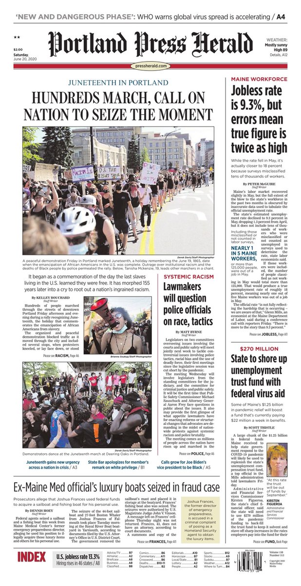Today's Press Herald front page, Saturday, June 20, 2020 | Portland ...