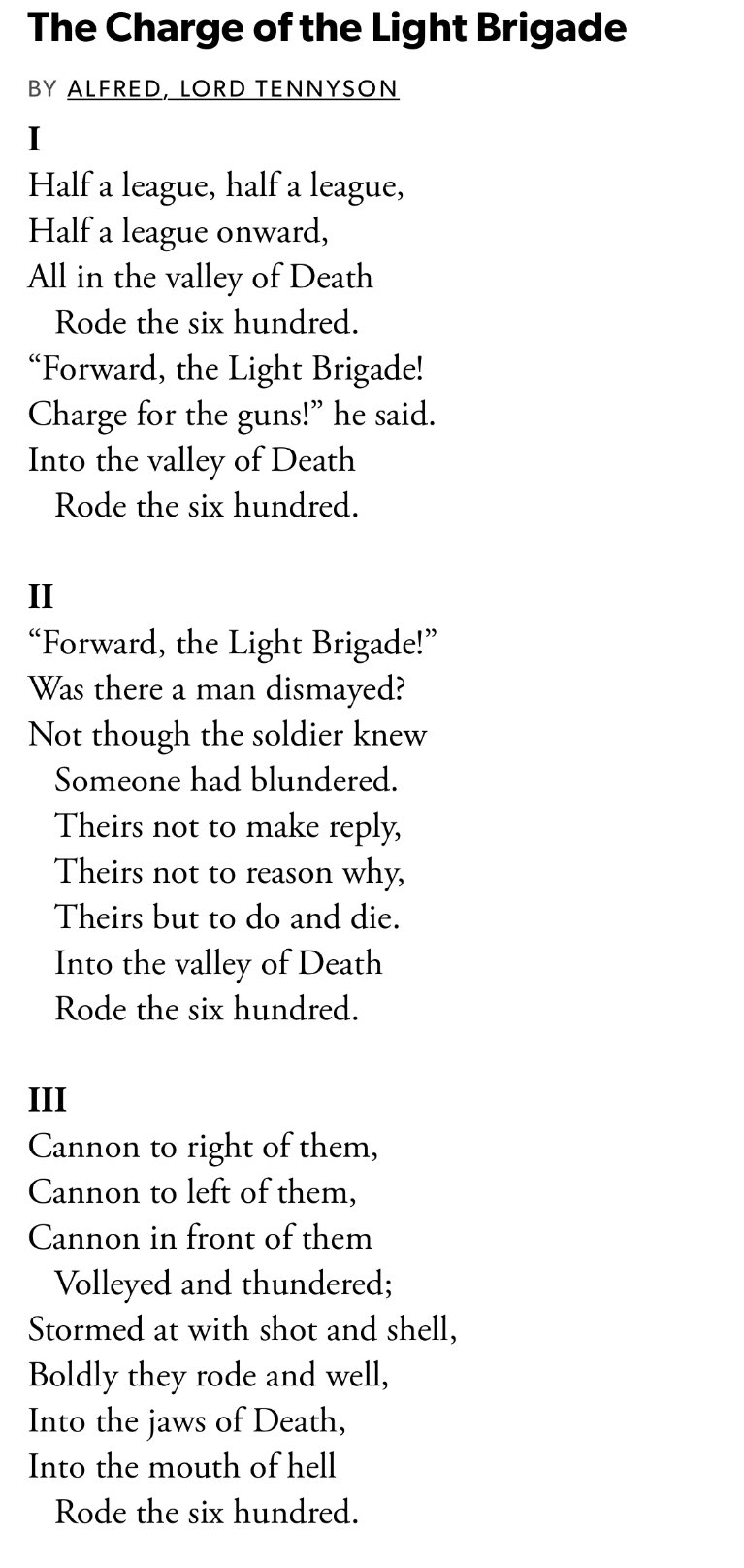 Charge Of The Light Brigade Poem