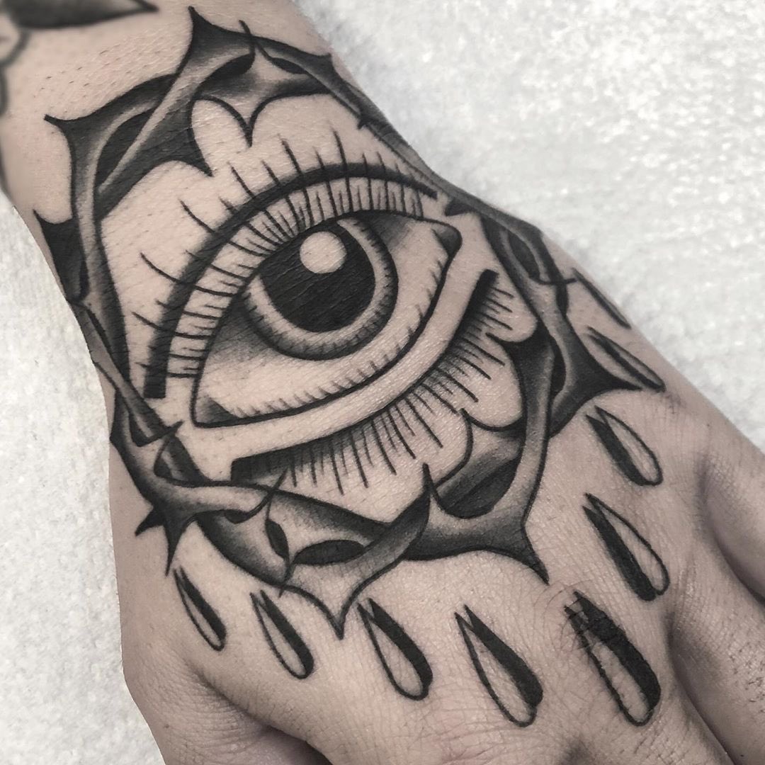 Traditional All Seeing Eye Hand Tattoo