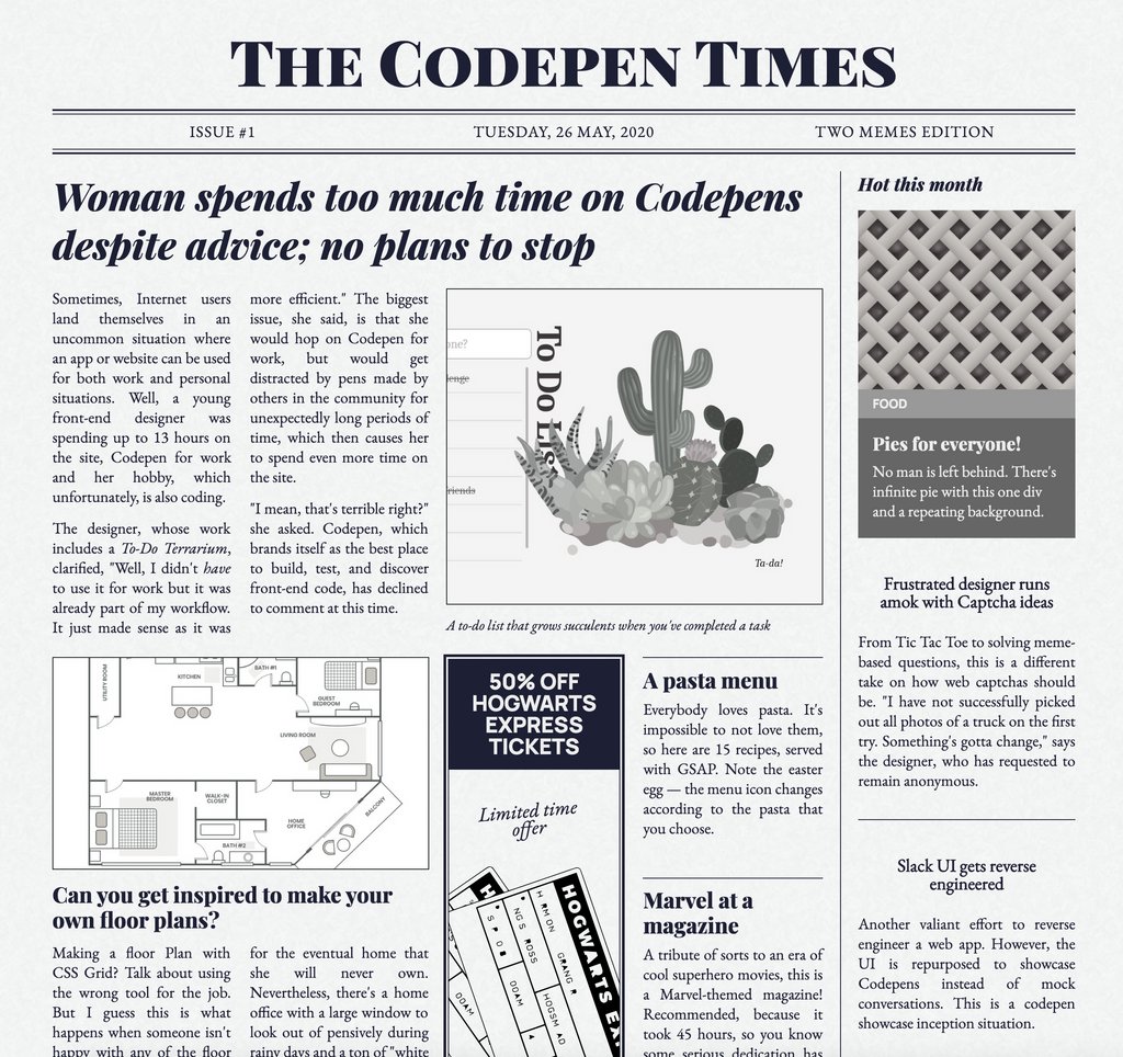 CodePen.IO on Twitter: ""CSS Grid: Newspaper Layout" by Olivia Ng https://t.co/uG85dLFVGo…