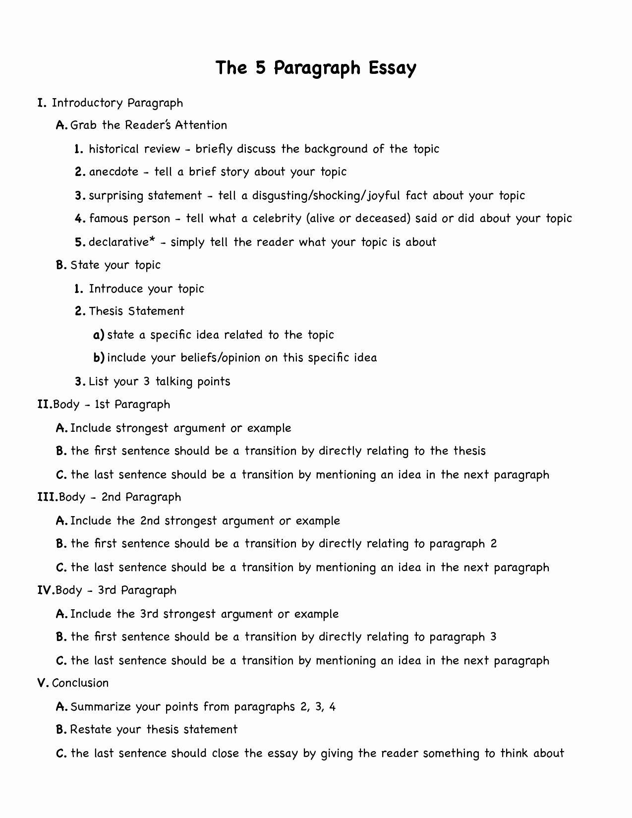 5 Paragraph Narrative Essay Outline