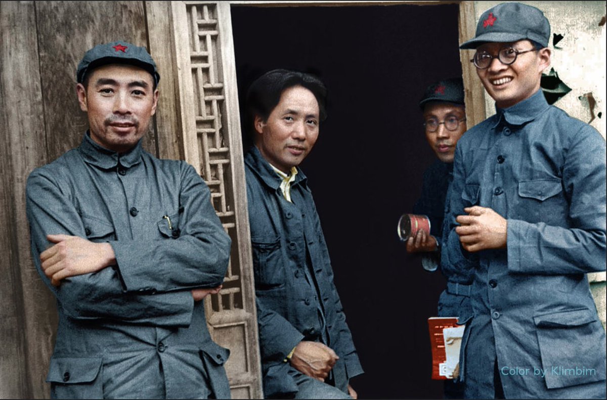 Mao Zedong (center-left) and Zhou Enlai (far left) in Yanan, 1935 ...