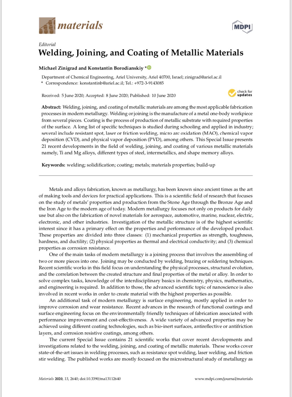 Dr. Naser Alsayegh on Twitter: "MDPI Materials Editorial board acknowledging our new stainless ...